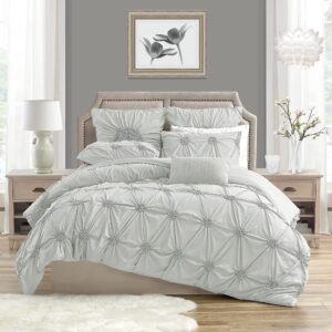 Swift Home Twin/Twin XL Light Grey Dorm Bedding - Floral Pintuck Duvet Cover Set - 2 Pieces Back-to-School Bed Linen, 1 Duvet Cover and 1 Pillow Sham