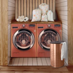 Brushed Copper Laundry Bin & Hamper | 50L Ventilated Stainless Steel Clothes Basket With MDF Lid | Life Time Warranty| (Brushed Copper)