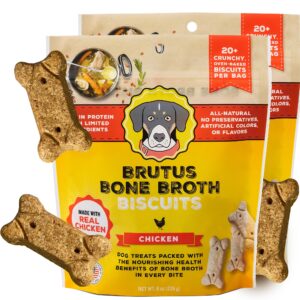 brutus bone broth biscuits (chicken) - healthy dog treats - natural dog biscuits with dog bone broth and real chicken meat - 18 grams of protein - 8 oz (pack of 2)