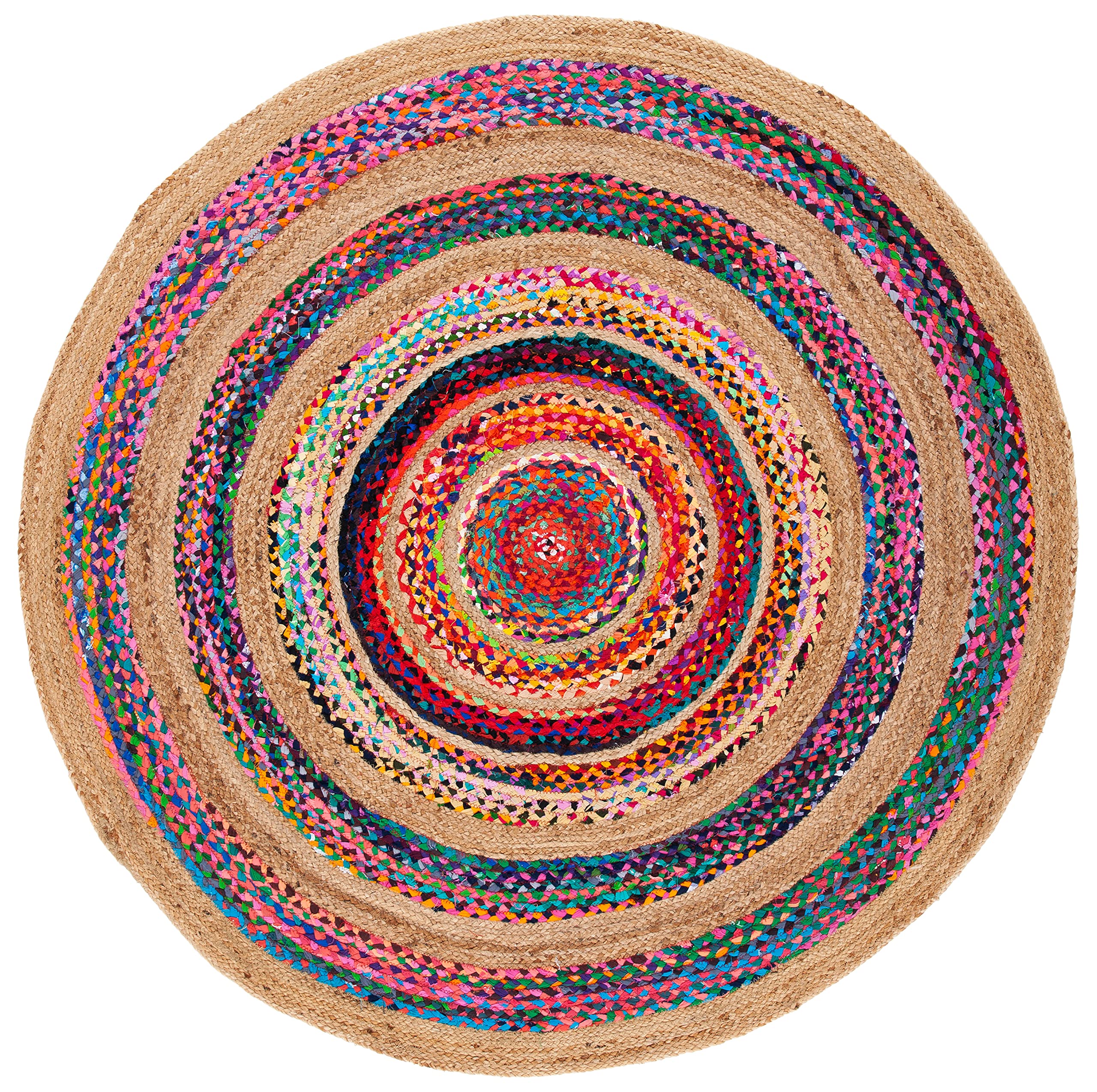 SAFAVIEH Natural Fiber Round Collection 3' Round Pink NFB301U Handmade Boho Country Charm Jute Area Rug