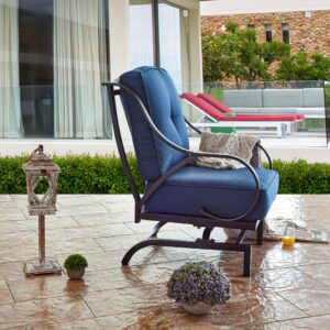 Top Space Rocking Motion Patio Chair Outdoor Deep Seating Club Chair Metal Furniture Set with Soft Cushion Sturdy Metal Frame Furniture for Garden Yard Lawn Poolside (1PCS, Blue)