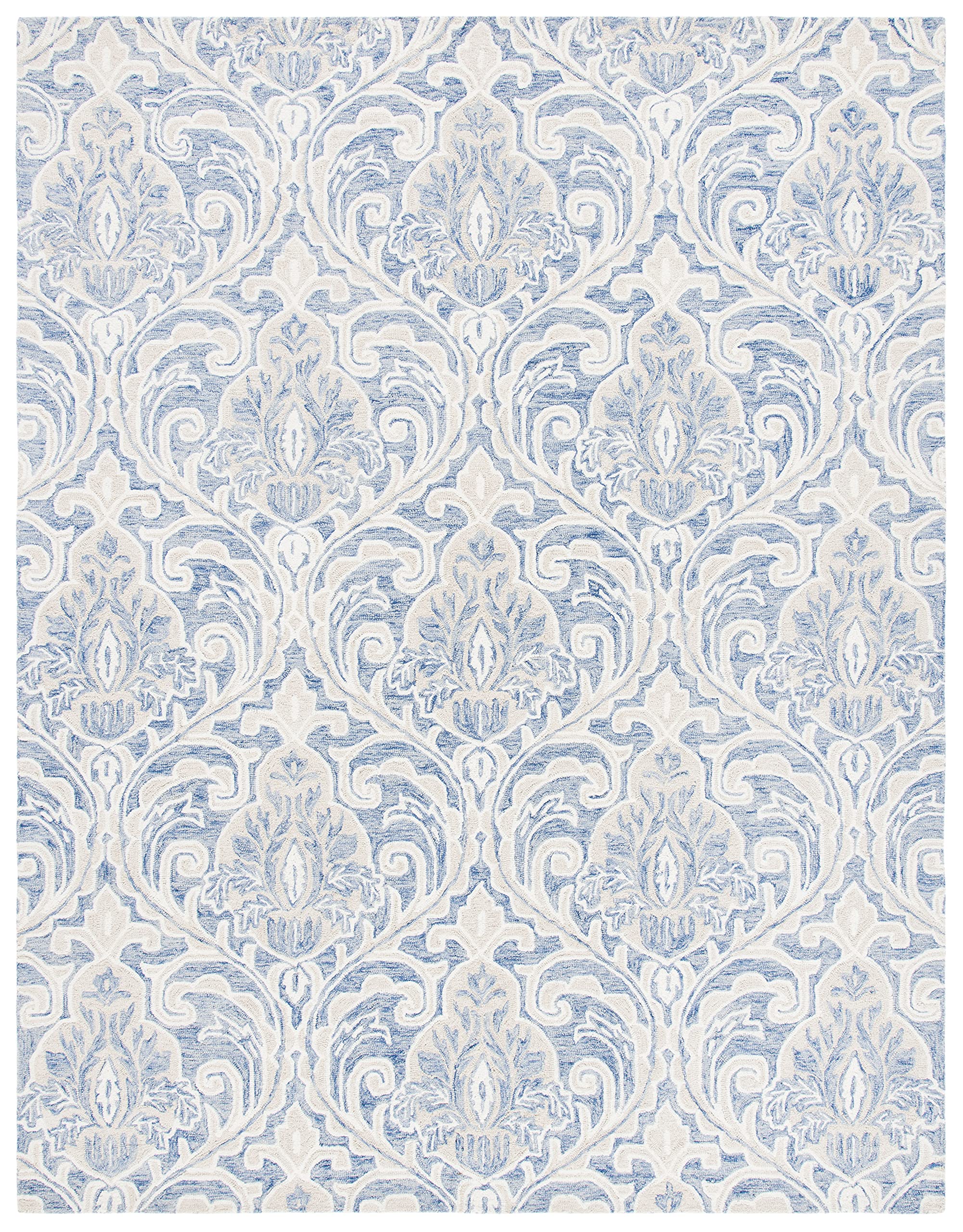 SAFAVIEH Micro-Loop Collection Area Rug - 8' x 10', Ivory & Blue, Handmade Wool, Ideal for High Traffic Areas in Living Room, Bedroom (MLP532A)