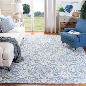 safavieh micro-loop collection area rug - 8' x 10', ivory & blue, handmade wool, ideal for high traffic areas in living room, bedroom (mlp532a)