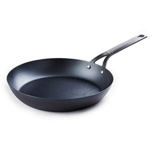 bk pre-seasoned black steel carbon steel induction compatible 12" frying pan skillet, oven and broiler safe to 660f, durable and professional, black