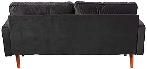 US Pride Furniture Haven Modern Velvet Sofa with Bolster Pillows, Button Tufted Seat, Track Arms and Solid Wood Legs, Couches for Living Room, Bedroom and Home Office, Black