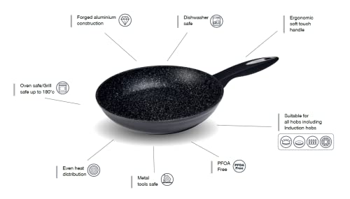 Zyliss E980107 Ultimate Non-Stick 2 x Frying Pans Set, 20cm/8in and 28cm/11in, Forged Aluminium, Black, Rockpearl Plus Non-Stick Technology, Suitable for All Hobs Including Induction