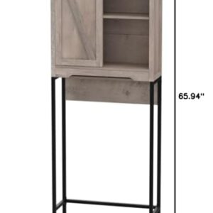 Landia Home Over The Toilet Storage Cabinet, Bathroom Organizer, Freestanding Cabinet with 2-Tiers Organizer Rack, Bathroom Shelf, Farmhouse Bathroom Cabinet with Sliding Barn Door, Grey