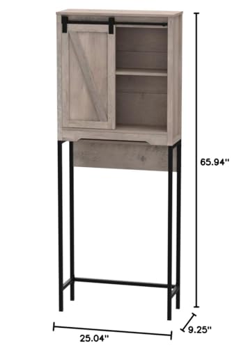 Landia Home Over The Toilet Storage Cabinet, Bathroom Organizer, Freestanding Cabinet with 2-Tiers Organizer Rack, Bathroom Shelf, Farmhouse Bathroom Cabinet with Sliding Barn Door, Grey