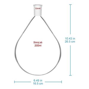 StonyLab Borosilicate Single Neck Glass Heavy Wall Recovery Flask Rotary Evaporator Flask, with 24/40 Outer Joint (2L)