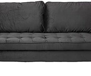 US Pride Furniture Haven Modern Velvet Sofa with Bolster Pillows, Button Tufted Seat, Track Arms and Solid Wood Legs, Couches for Living Room, Bedroom and Home Office, Black