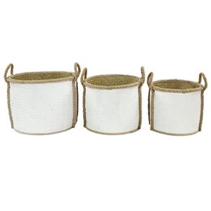 Deco 79 Seagrass Round Storage Basket with Handles, Set of 3 17", 15", 13"W, White