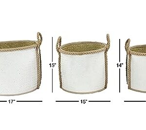 Deco 79 Seagrass Round Storage Basket with Handles, Set of 3 17", 15", 13"W, White