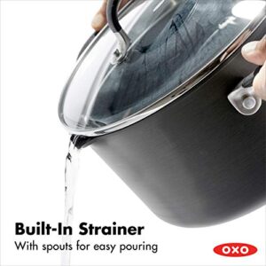 OXO Good Grips 6QT Stockpot with Lid, 3-Layered German Engineered Nonstick Coating, Stainless Steel Handle with Nonslip Silicone, Black