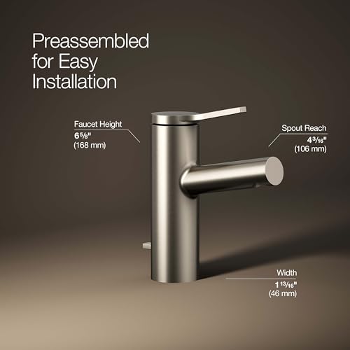 KOHLER 99491-4-BN Elate Single-Handle Bathroom Faucet with Pop-Up Drain Assembly, One Hole Bathroom Sink Faucet, 1.2 gpm, Vibrant Brushed Nickel