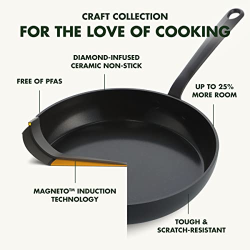 GreenPan Craft Cookware Hard Anodized Healthy Ceramic Nonstick 11” Wok Pan, Cast Stainless Steel Handles, Scratch-Resistant, Induction Safe, Dishwasher and Oven Safe, PFAS-Free, Black