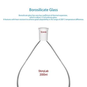 StonyLab Borosilicate Single Neck Glass Heavy Wall Recovery Flask Rotary Evaporator Flask, with 24/40 Outer Joint (2L)