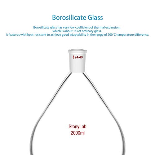 StonyLab Borosilicate Single Neck Glass Heavy Wall Recovery Flask Rotary Evaporator Flask, with 24/40 Outer Joint (2L)