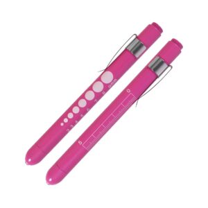 aokin pen light with pupil gauge, reusable led penlight medical for doctor nurse diagnostic etc, white light, 2 pcs rose