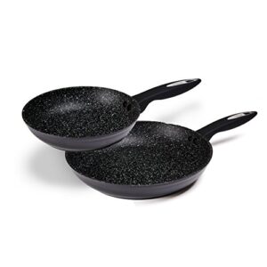 zyliss e980107 ultimate non-stick 2 x frying pans set, 20cm/8in and 28cm/11in, forged aluminium, black, rockpearl plus non-stick technology, suitable for all hobs including induction