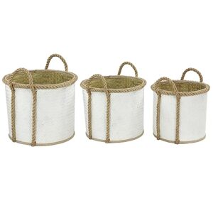 deco 79 seagrass round storage basket with handles, set of 3 17", 15", 13"w, white