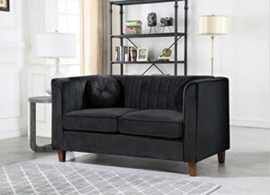 us pride furniture 55" chesterfield velvet loveseat with vertical channel tufted backrest & tapered wood legs - 2 seater couch for living room, bedroom or office, midnight black