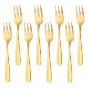 buyer star cocktail forks, 18/10 stainless steel 3-tine appetizers desert mini salad fruit fork sets of 8, 5.5 inch