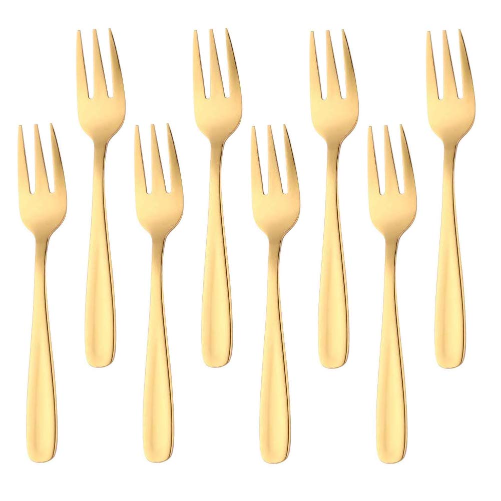 Buyer Star Cocktail Forks, 18/10 Stainless Steel 3-tine Appetizers Desert Mini Salad Fruit Fork Sets of 8, 5.5 Inch