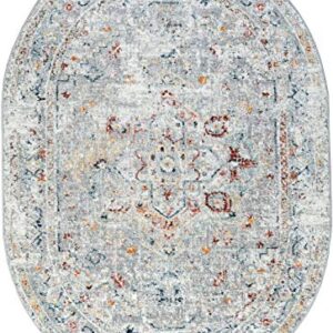 5x7 Oval Rug | Traditional Large Area Rugs for Living Room, Dining Room, Bedroom, Entryway or Kitchen | Alfombras para Salas | Silver, 5'3'' x 7'3'' Oval