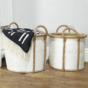 Deco 79 Seagrass Round Storage Basket with Handles, Set of 3 17", 15", 13"W, White