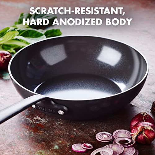 GreenPan Craft Cookware Hard Anodized Healthy Ceramic Nonstick 11” Wok Pan, Cast Stainless Steel Handles, Scratch-Resistant, Induction Safe, Dishwasher and Oven Safe, PFAS-Free, Black