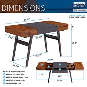 Techni Mobili Expandable Modern Storage Writing Desk, Mahogany