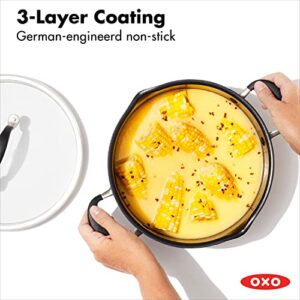 OXO Good Grips 6QT Stockpot with Lid, 3-Layered German Engineered Nonstick Coating, Stainless Steel Handle with Nonslip Silicone, Black