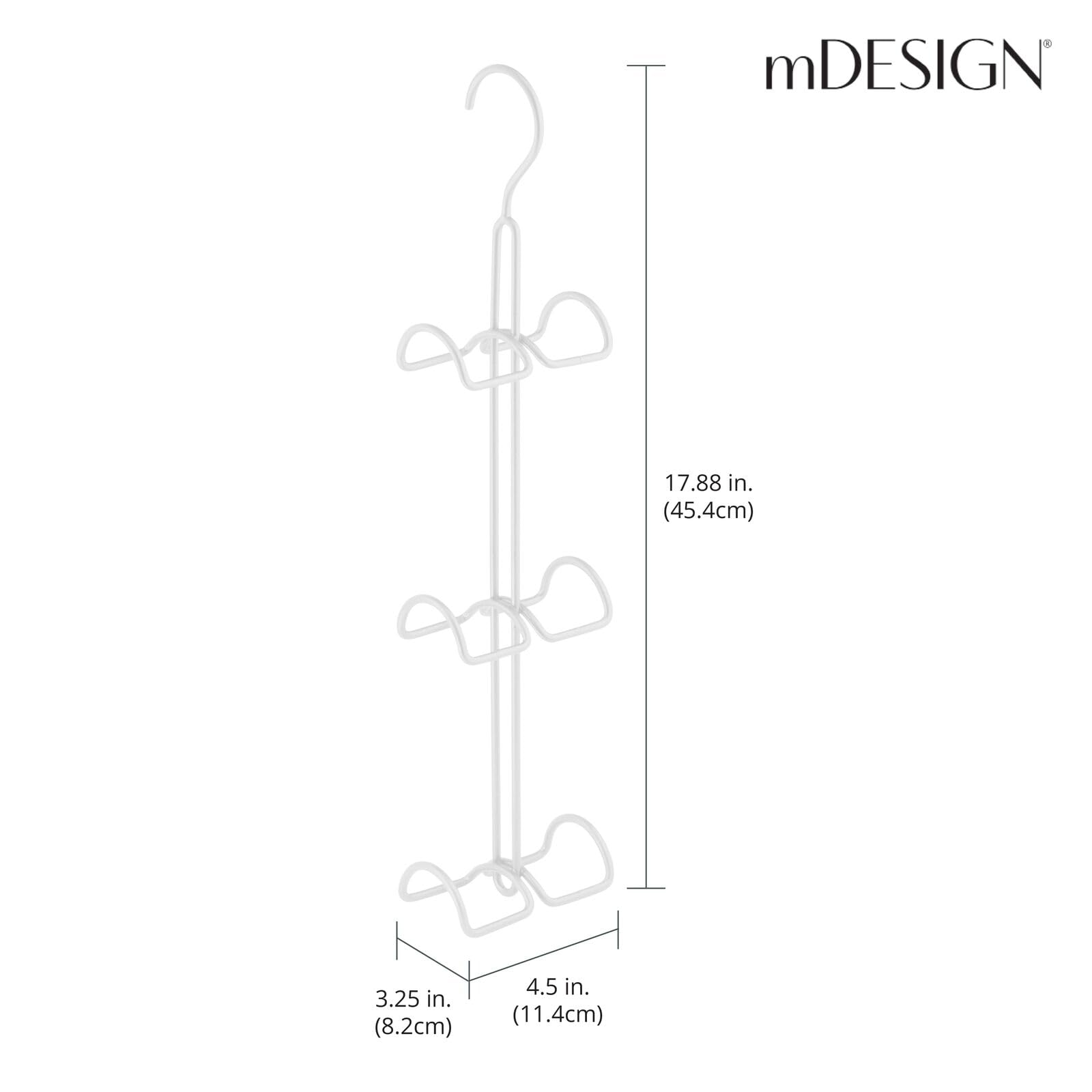 mDesign Metal Wire Over The Closet Rod Hanging Storage Organizer Hanger for Storing and Organizing Purses, Backpacks, Satchels, Crossovers, Handbags - 2 Pack - White