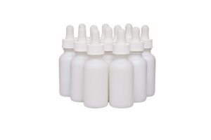 focus nutrition 12 pack white coated boston round essential oils aromatherapy glass bottles jar with white dropper cap, 1oz