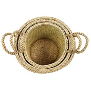 Deco 79 Seagrass Round Storage Basket with Handles, Set of 3 17", 15", 13"W, White