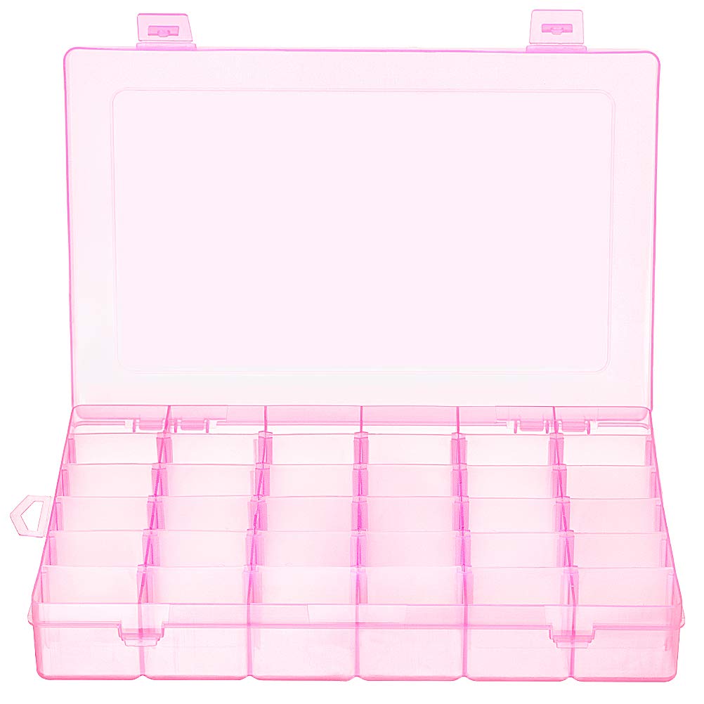 Plastic Jewelry Box Storage Organizer Container with Adjustable Dividers 36 Grids Pink