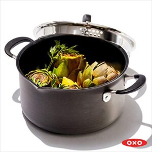 OXO Good Grips 6QT Stockpot with Lid, 3-Layered German Engineered Nonstick Coating, Stainless Steel Handle with Nonslip Silicone, Black