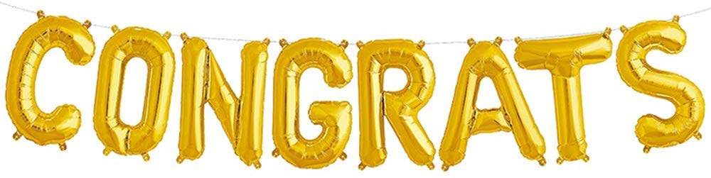 Tellpet Congrats Foil Letter Balloons, Graduation, Wedding, Bridal Party Supplies Decorations, Gold, 16 Inch