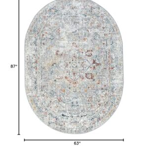 5x7 Oval Rug | Traditional Large Area Rugs for Living Room, Dining Room, Bedroom, Entryway or Kitchen | Alfombras para Salas | Silver, 5'3'' x 7'3'' Oval