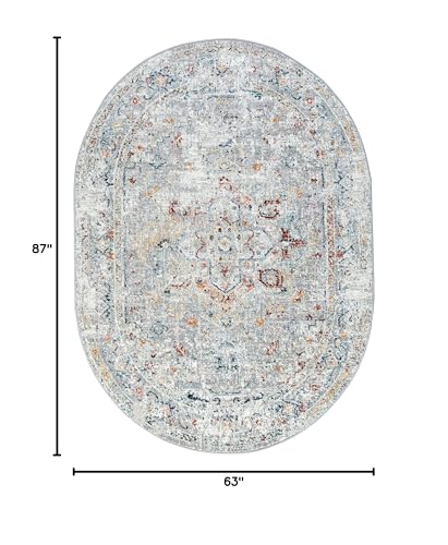 5x7 Oval Rug | Traditional Large Area Rugs for Living Room, Dining Room, Bedroom, Entryway or Kitchen | Alfombras para Salas | Silver, 5'3'' x 7'3'' Oval