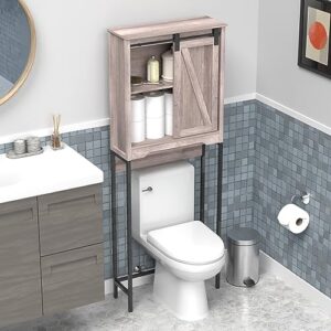 landia home over the toilet storage cabinet, bathroom organizer, freestanding cabinet with 2-tiers organizer rack, bathroom shelf, farmhouse bathroom cabinet with sliding barn door, grey