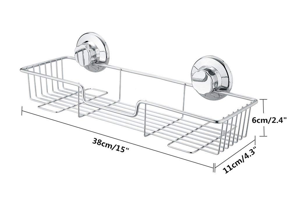 MONOKIT Shower Caddy Suction Cup Basket-Command Bathroom Shower Wall Caddy Organizer Shelf with Hooks Stainless Steel Large Shampoo Shower Holder Shelves for Bath, Drill Free and Never Rust