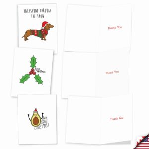 The Best Card Company - 20 Christmas Thank You Cards Boxed (10 Designs, 2 Each) - Assorted Gratitude Cards (4 x 5.12 Inch) - Fun Christmas Puns AM5079XTG-B2x10