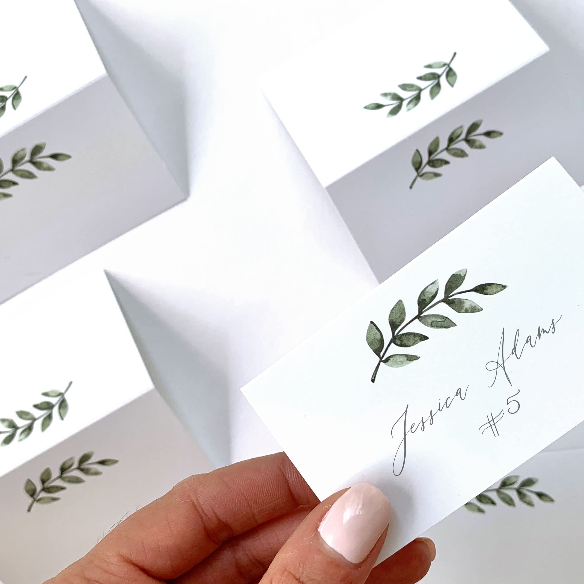 321Done Greenery Place Cards, Made in USA - 3.5x2 Blank for Name Food Table Setting Dinner Party Seating Wedding Reception Buffet Tent Style Rustic Green Leaves - Set of 50