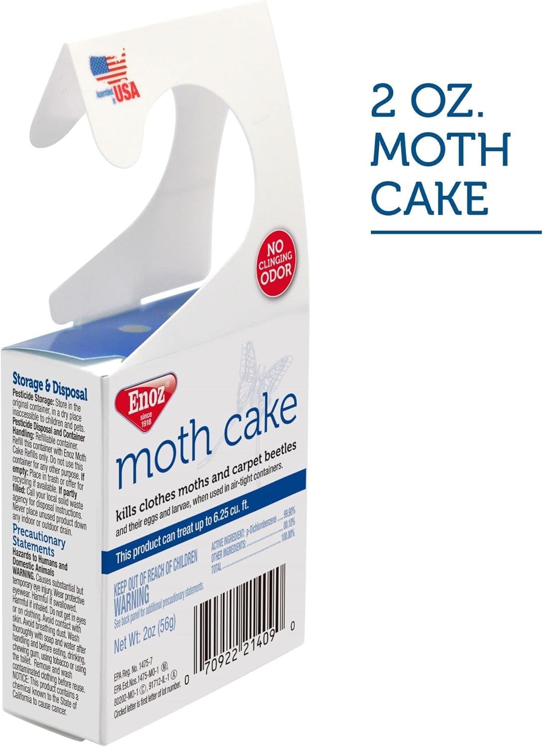 Enoz Moth Cakes – 8 Pack – Easily Hangs in Closets & Garment Bags – Kills Clothes Moths, Carpet Beetles, Eggs & Larvae – Treats 6.25 Cubic Feet