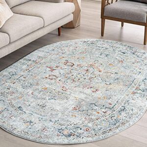 5x7 oval rug | traditional large area rugs for living room, dining room, bedroom, entryway or kitchen | alfombras para salas | silver, 5'3'' x 7'3'' oval