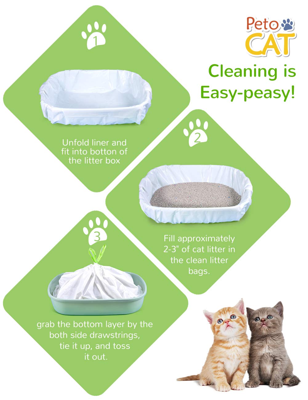 PETOCAT Cat Litter Liners Large, Jumbo Drawstring Extra Durable Pet Cat Pan Liners Extra-Thick Kitty Litter Box Bag-24 Count 36" x 19"