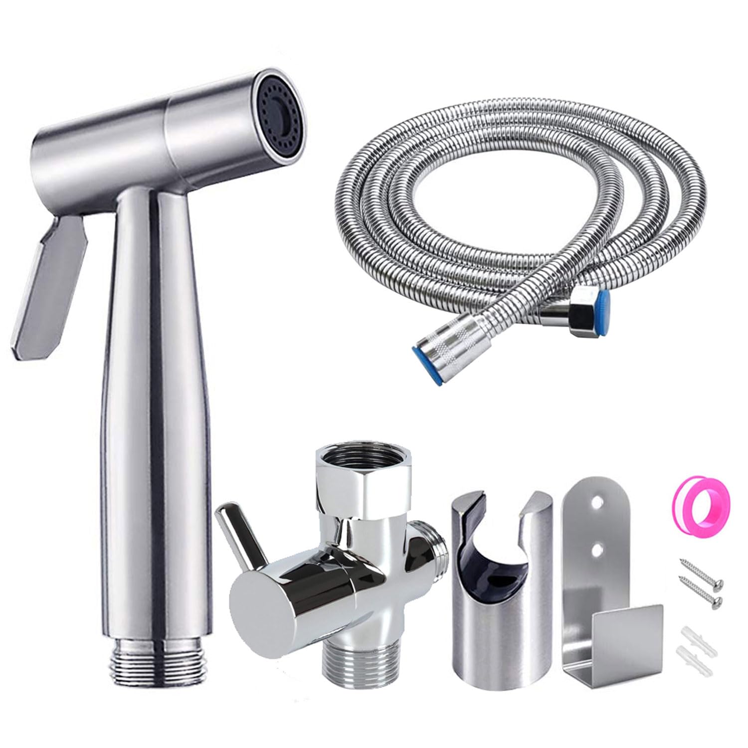 Handheld Bidet Sprayer for Toilet - Jet Sprayer for Toilet Cloth Diaper Sprayer Set, Adjustable Muslim Shower Bidets for Existing Toilets, Bidet Attachment with Bidet Hose for Feminine Wash (Sliver)