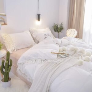 brandream velvet bedding set long tassel flannel queen 3pcs duvet covers set elegant and luxury ruffle white warm with zipper