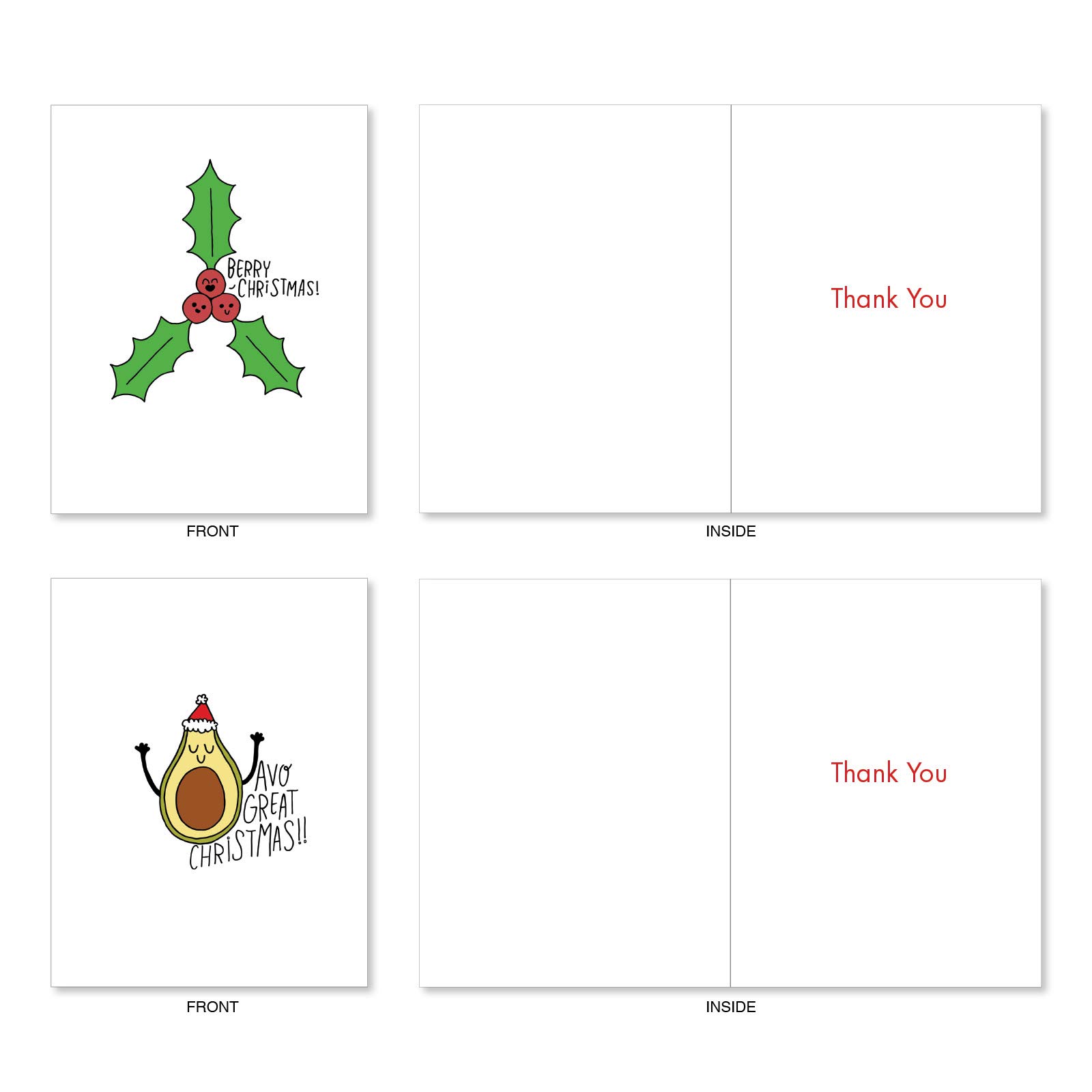 The Best Card Company - 20 Christmas Thank You Cards Boxed (10 Designs, 2 Each) - Assorted Gratitude Cards (4 x 5.12 Inch) - Fun Christmas Puns AM5079XTG-B2x10